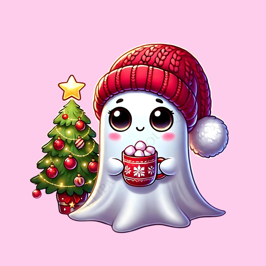 Kawaii Christmas Ghost PNG SVG, Ghost Boba, Boujee Png, Christmas ...