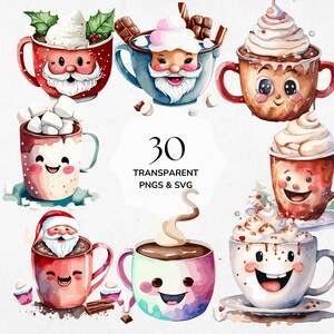 Smiling Hot Chocolate Cup Clipart Bundle | Christmas Mug | 30 Christmas ...