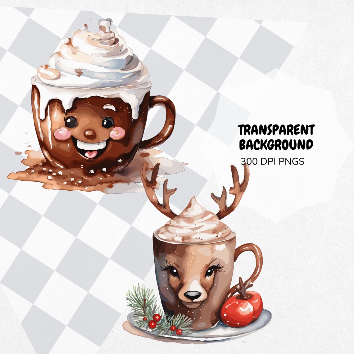 Smiling Hot Chocolate Cup Clipart Bundle | Christmas Mug | 30 Christmas ...