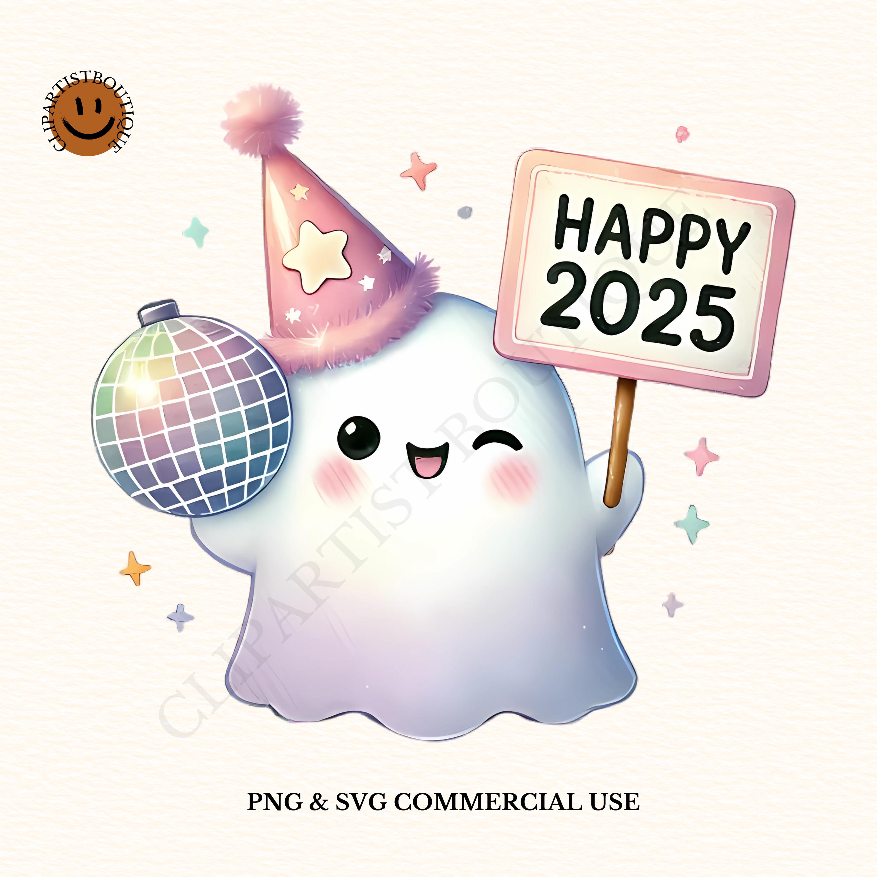New Year 2025 Ghost Png, Cute Ghost Svg, Celebration Clipart, Festive ...