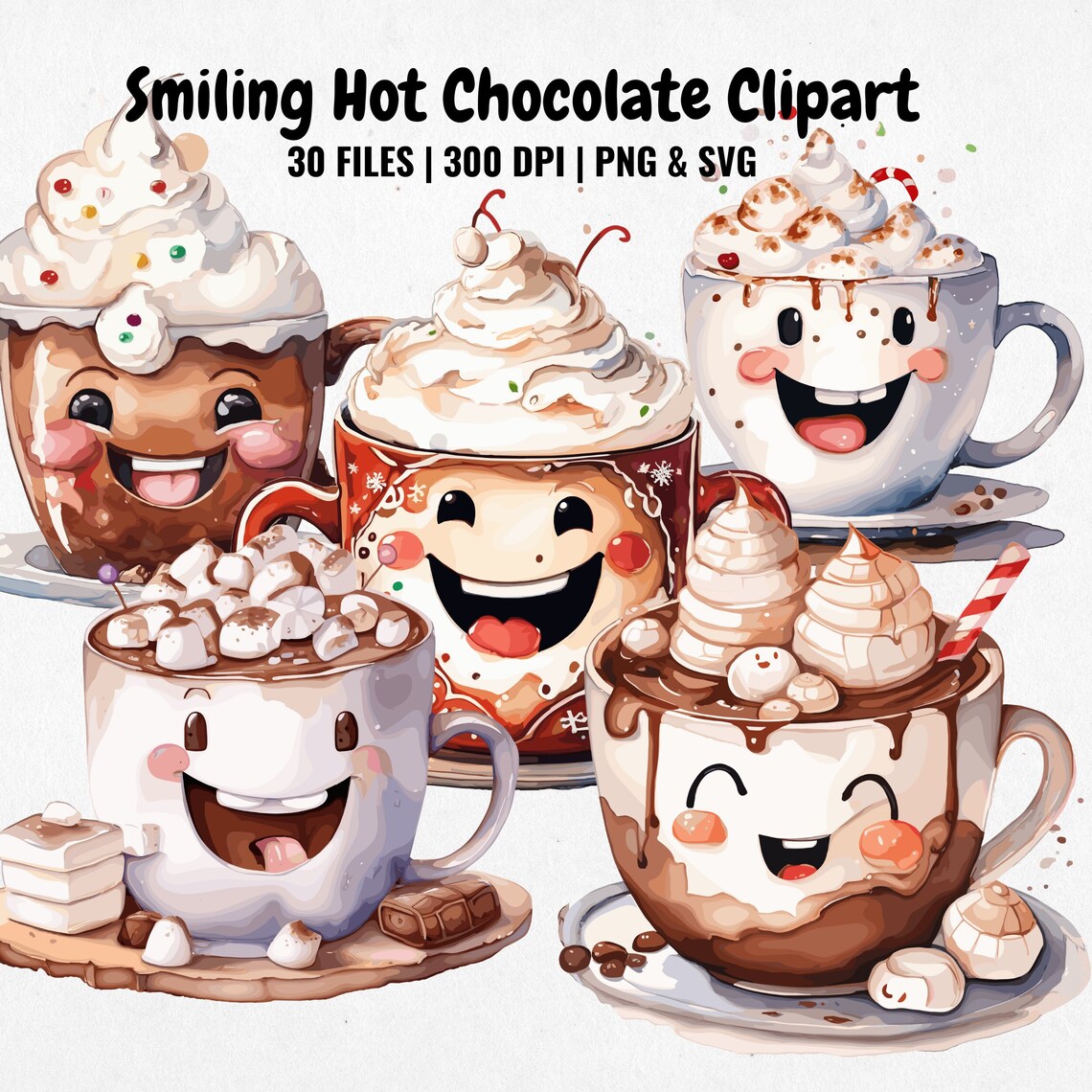 Smiling Hot Chocolate Cup Clipart Bundle | Christmas Mug | 30 Christmas ...