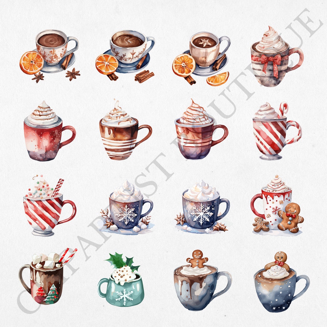 Watercolor Hot Chocolate Cup Clipart Bundle | 37 PNG, SVG & EPS Hot ...