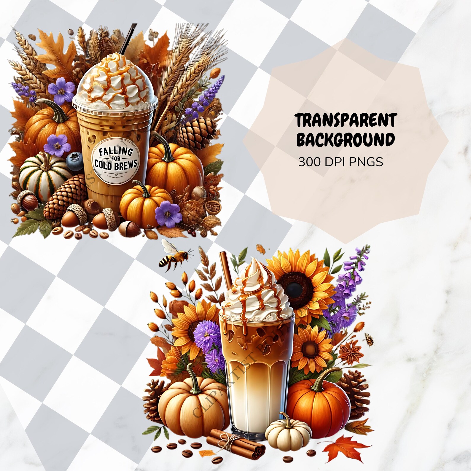 Fall Coffee PNG SVG Clipart Bundle, Pumpkin Spice Latte, Iced Coffees ...