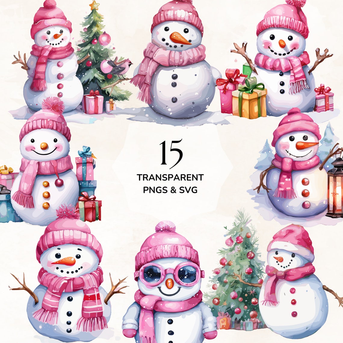 Watercolor Christmas Snowman Clipart | 15 High Quality Snowman Face Svg ...