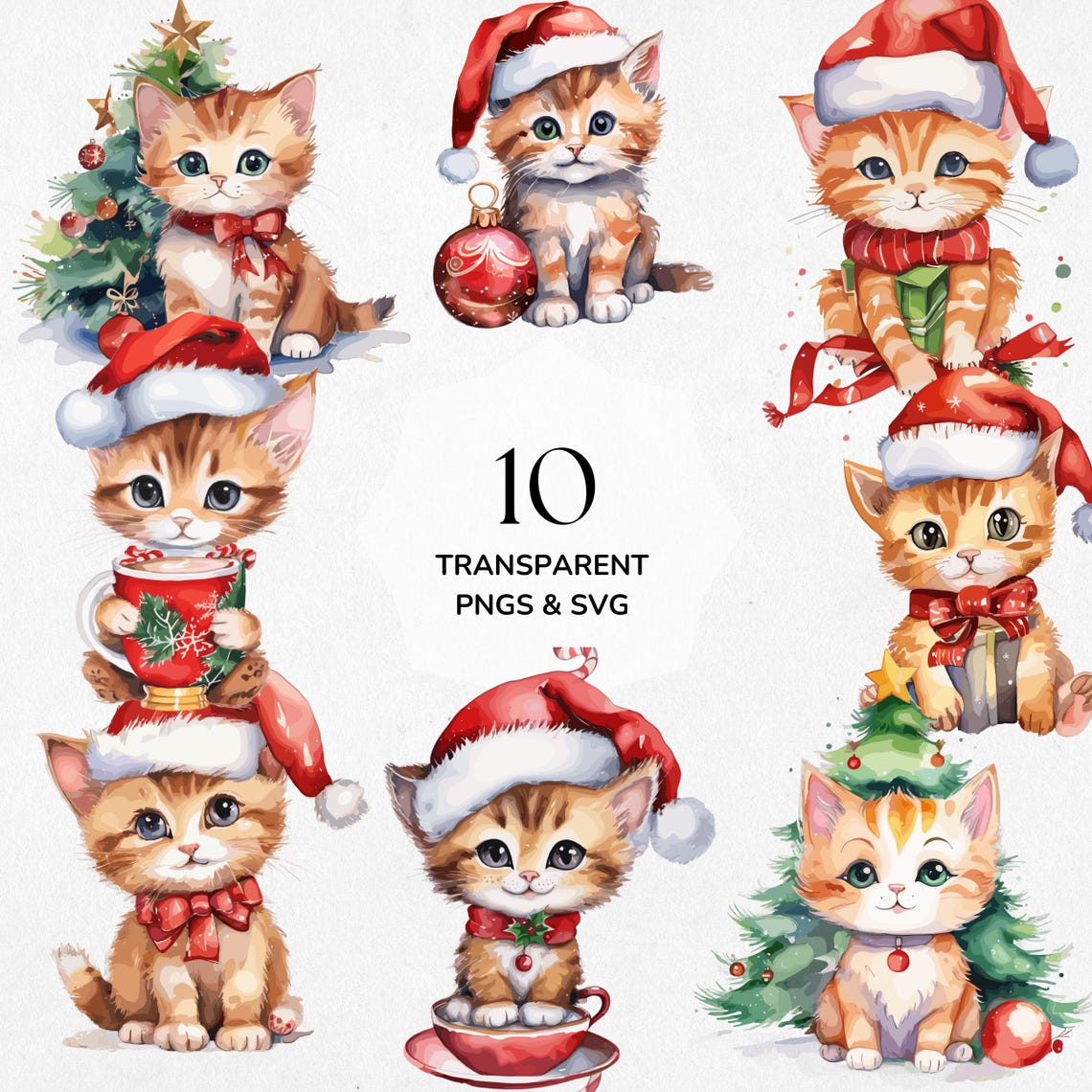 Christmas Kitten Clipart | 10 Png Kitten Images | Kitten Svg ...
