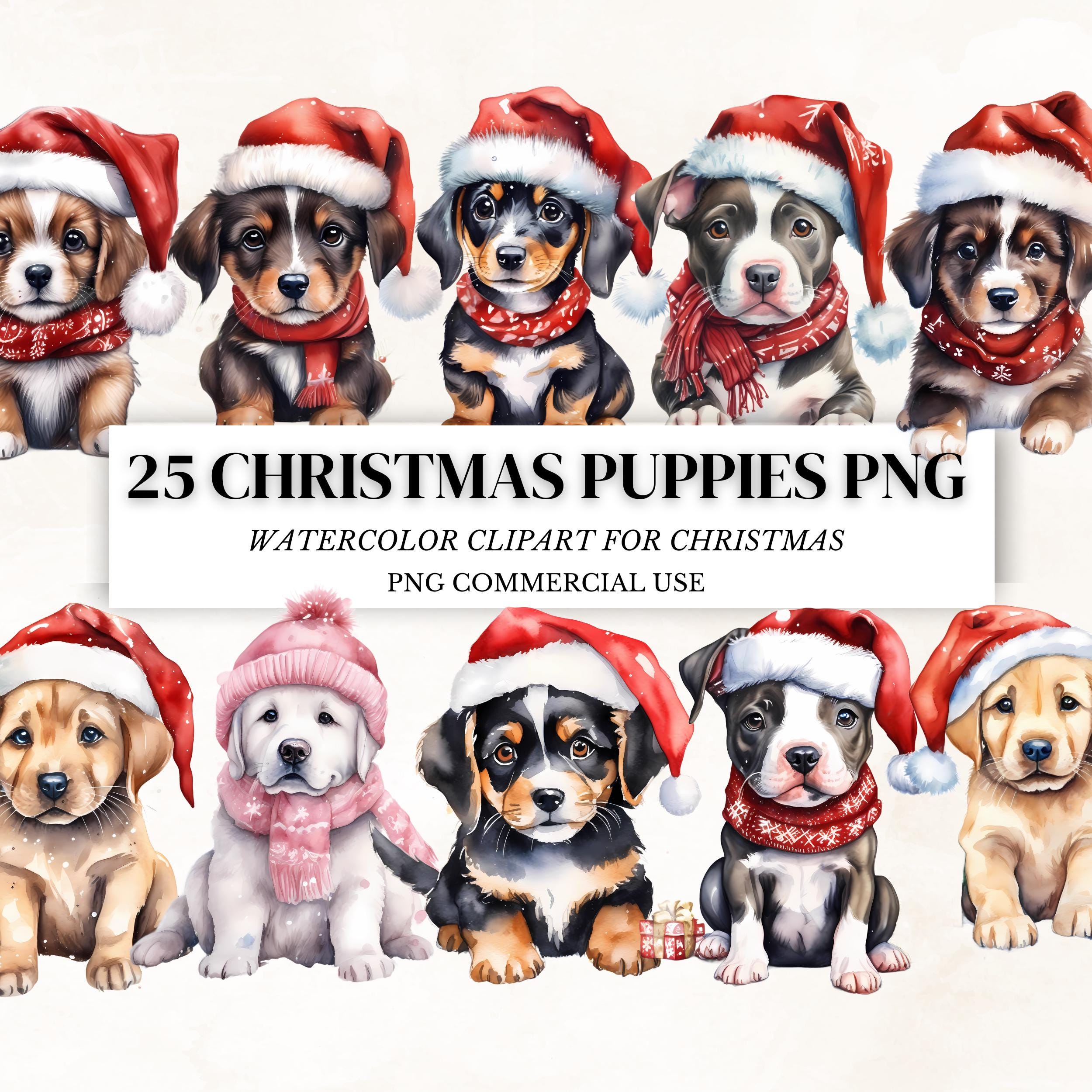25 Watercolor Christmas Dog Clipart Bundle | Puppies Graphics | Puppy ...