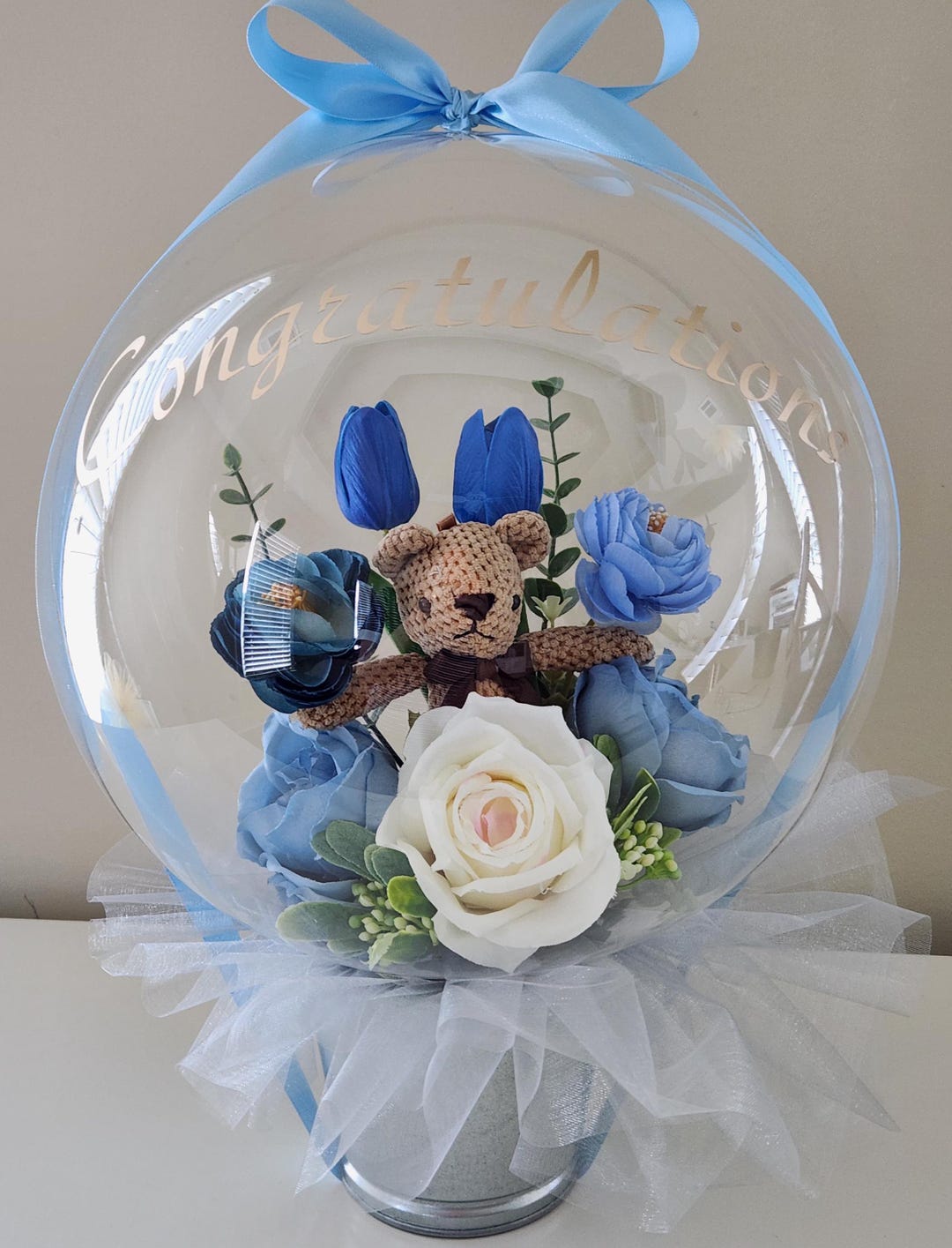 Teddy Blue Flower Bobo Balloon - Etsy