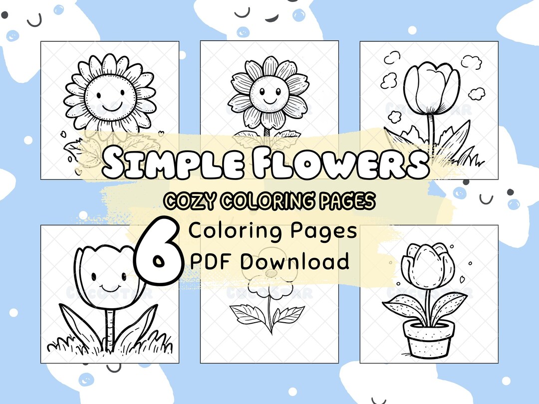 6 Simple Flower Designs Coloring Pages for Kids, Kids Coloring Page ...