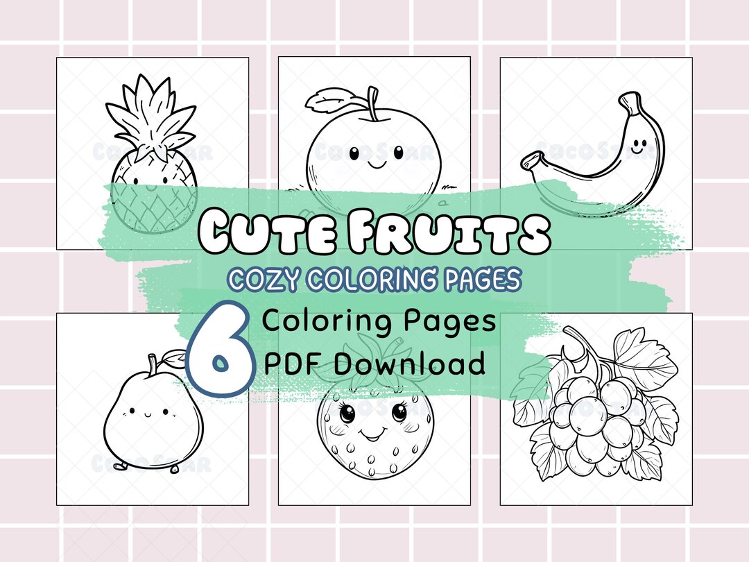 6 Cute Fruits Coloring Pages for Kids, Kids Coloring Page, Easy ...