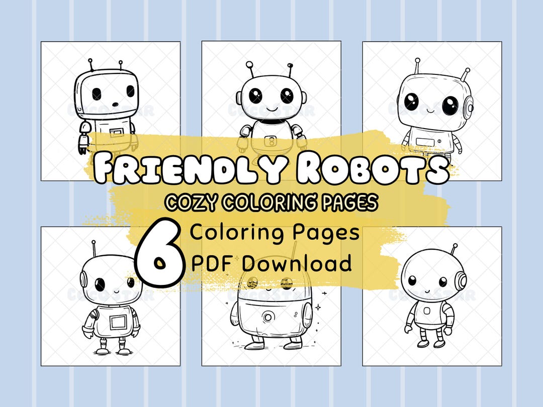 6 Simple Friendly Robots Coloring Pages for Kids, Kids Coloring Page ...