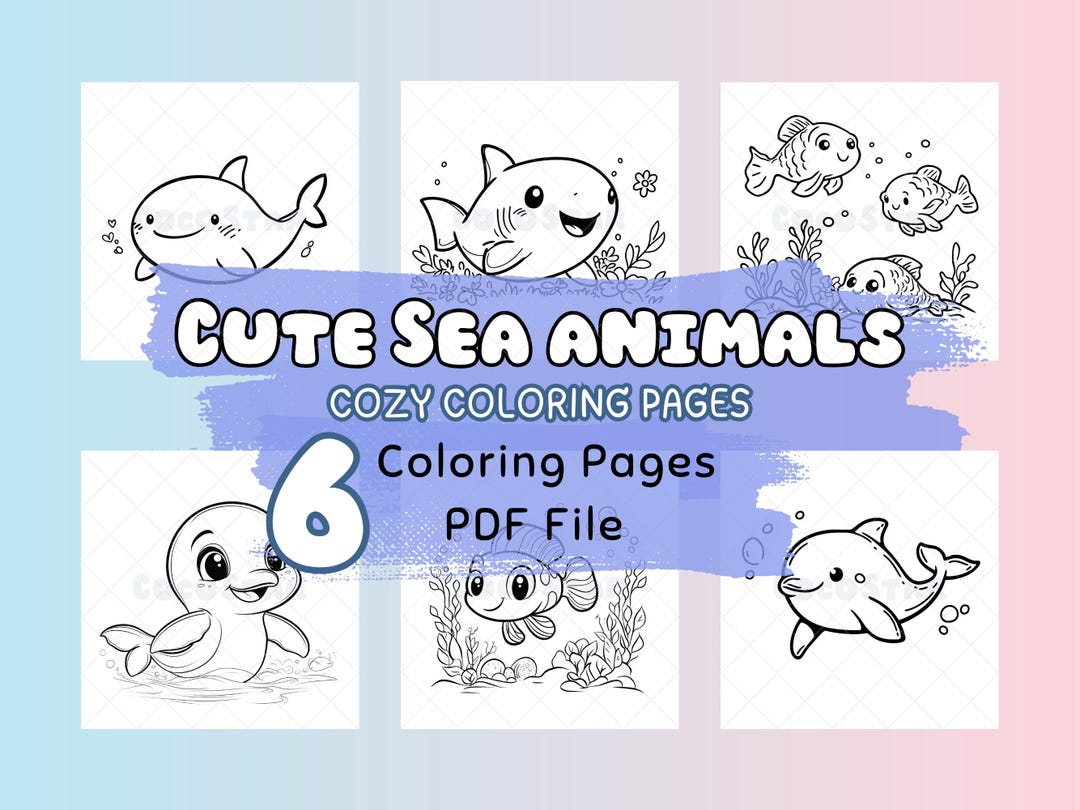 6 Cozy Sea Animals Coloring Pages for Kids, Kids Coloring Page, Easy ...