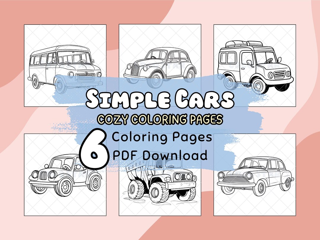 6 Simple Cars Coloring Pages for Kids, Kids Coloring Page, Easy ...