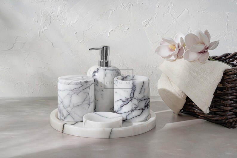 Natural Marble Bathroom Set,5 Pieces, Marble Home Accessories, Marble ...