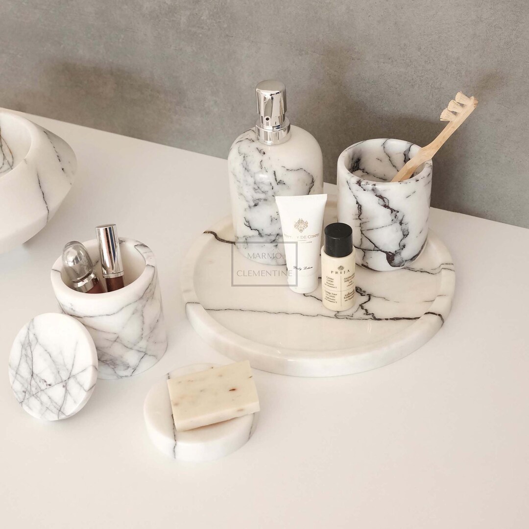 Natural Marble Bathroom Set,5 Pieces, Marble Home Accessories, Marble ...
