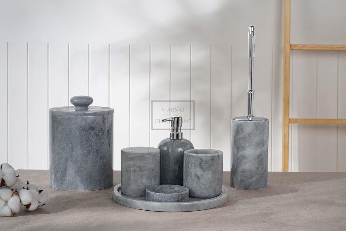 Natural Marble Bathroom Set,7 Pieces,gray Marble Bathroom Set, Marble ...