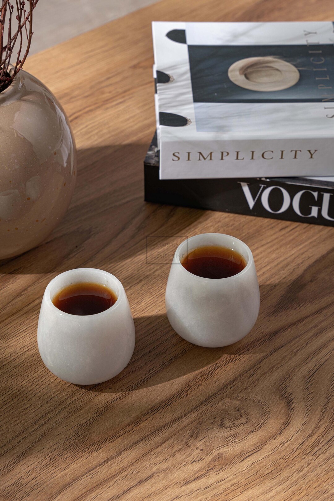 Marble Coffee Cup Set of 2, Natural Stone Espresso Cup Set, Coffee ...