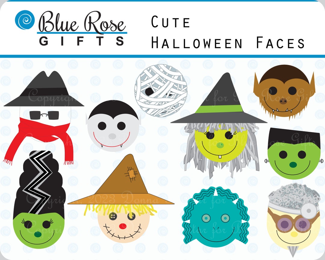Cute Halloween Monster Faces Clip Art – Vampire, Witch, Mummy (digital ...