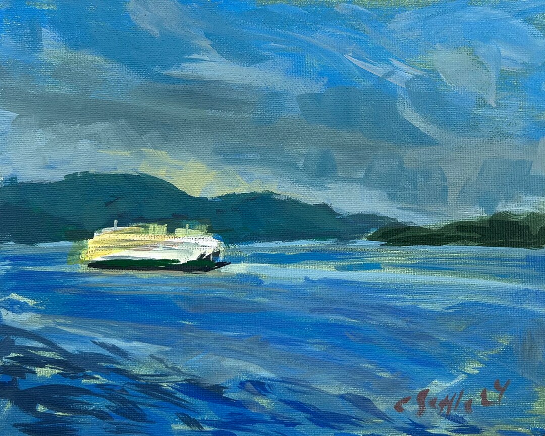 8" X 10", Acrylic Painting, Passing Ferry. Or, Message Me Your Favorite ...