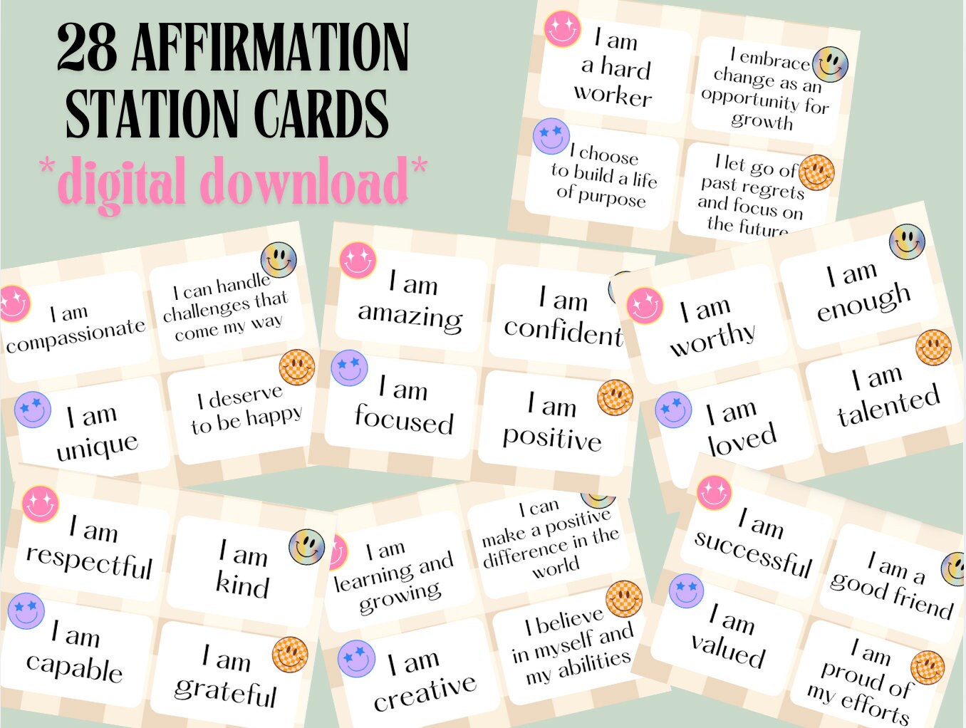 Affirmation Station Cards Smiley Theme - Etsy
