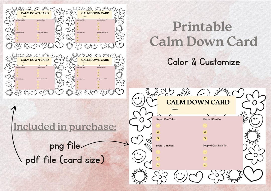 Printable Calm Down Card for Kids | Social Emotional Learning Tool - Etsy