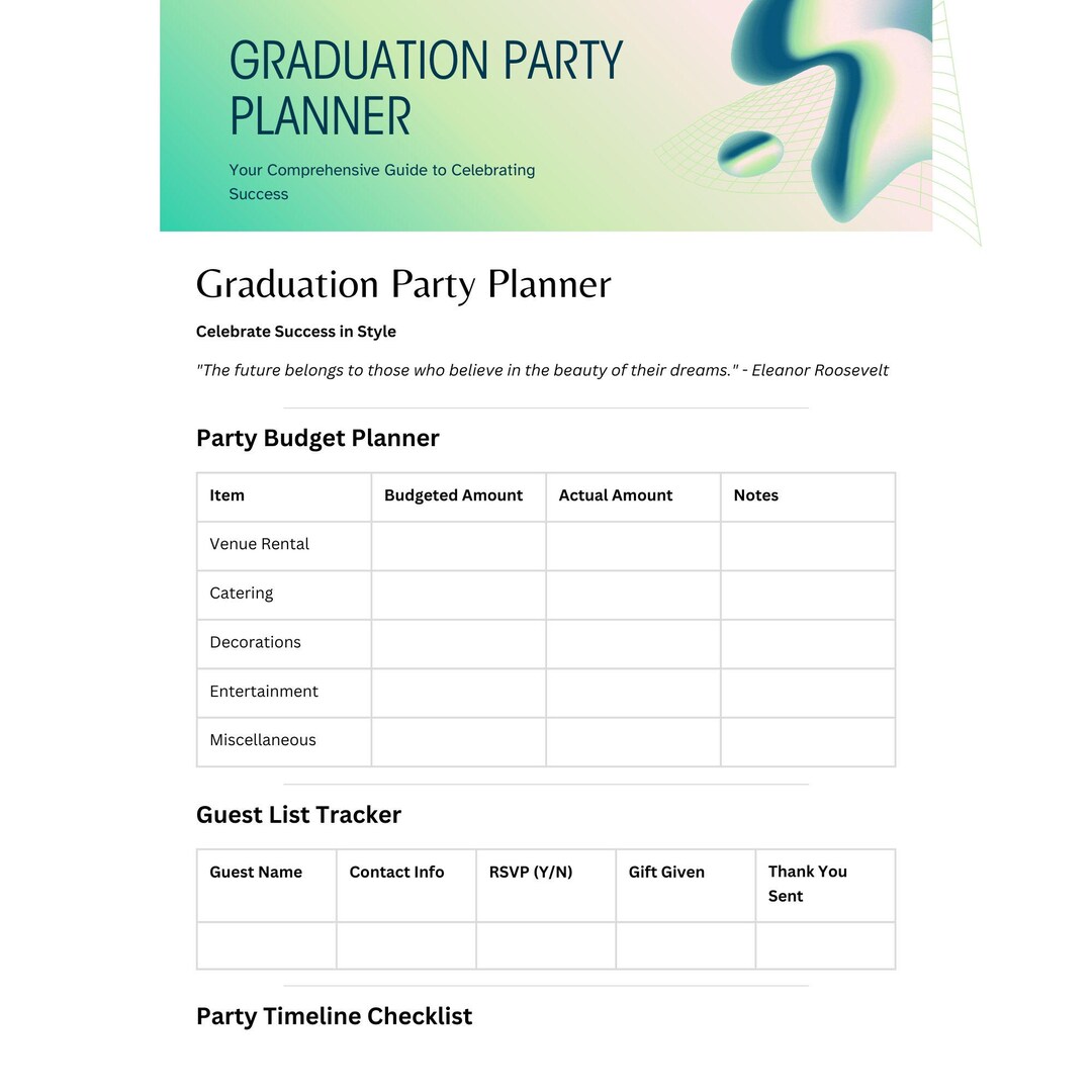 Graduation Party Planner Printable Instant Download - Etsy