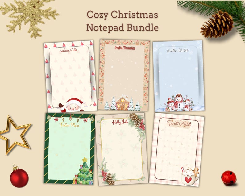 Cozy Christmas Notepad Bundle | 6 Festive A6 Designs | Holiday Notes ...