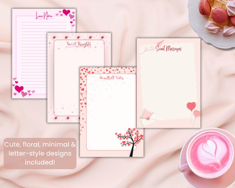 Valentine's Notepad Printable Set | Floral & Heart A6 Notes (instant ...