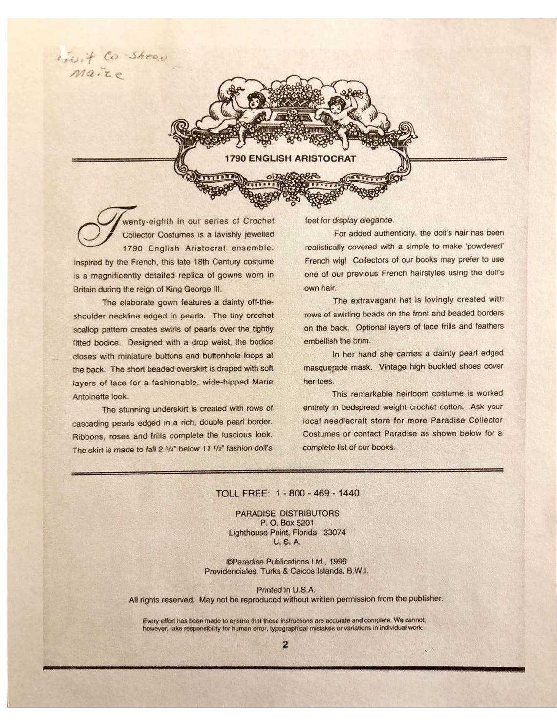 1790 English Aristocrat DIGITAL DOWNLOAD PATTERN Crochet Collector ...