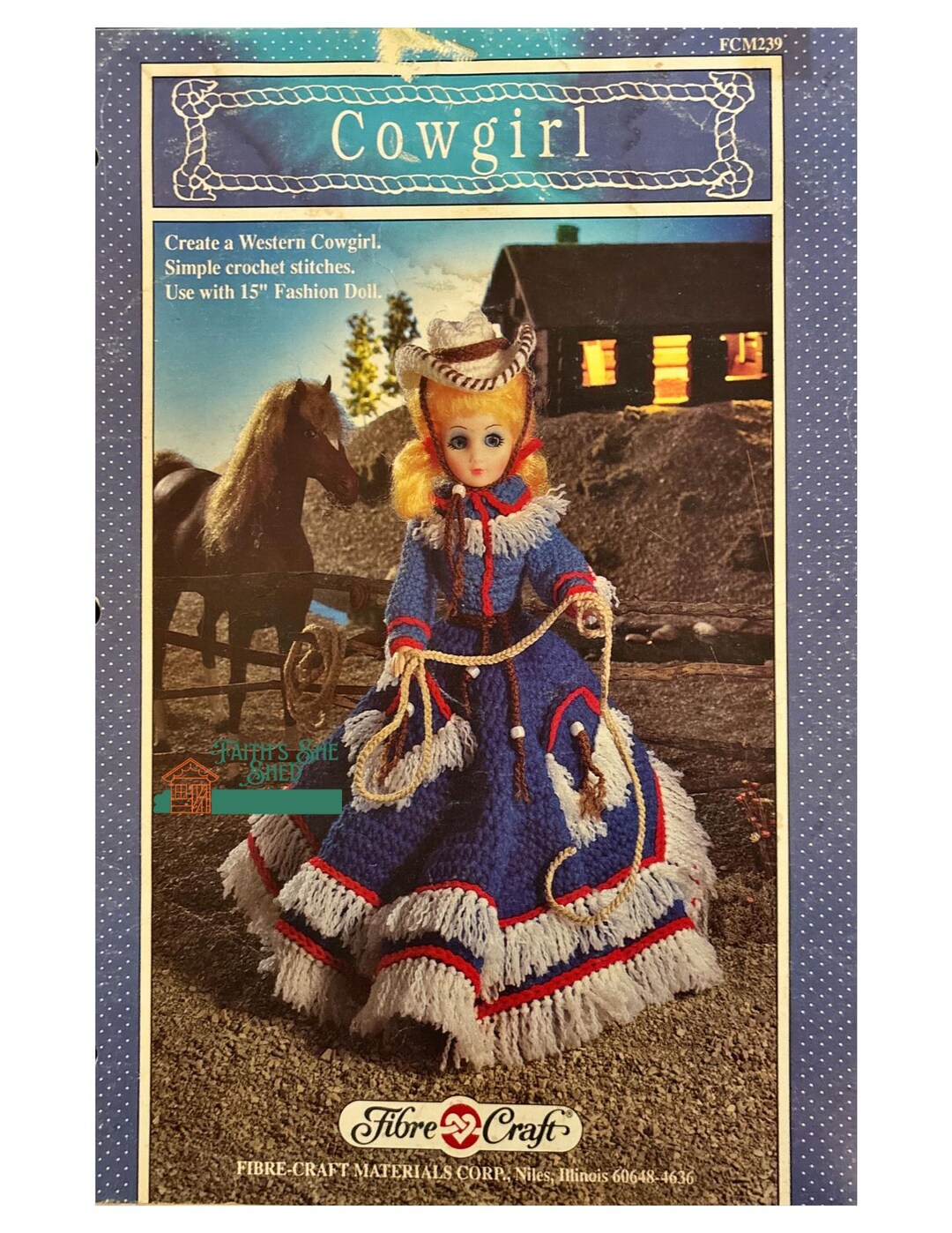 Rodeo Ready Cowgirl Vintage Digital Crochet Pattern for a 15" Fashion ...