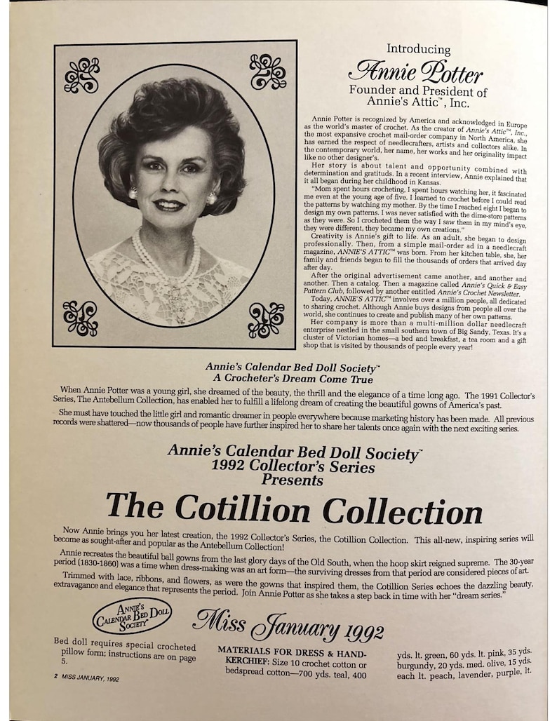 Miss November 1992 Digital Crochet Pattern Annies Calendar Bed Doll ...
