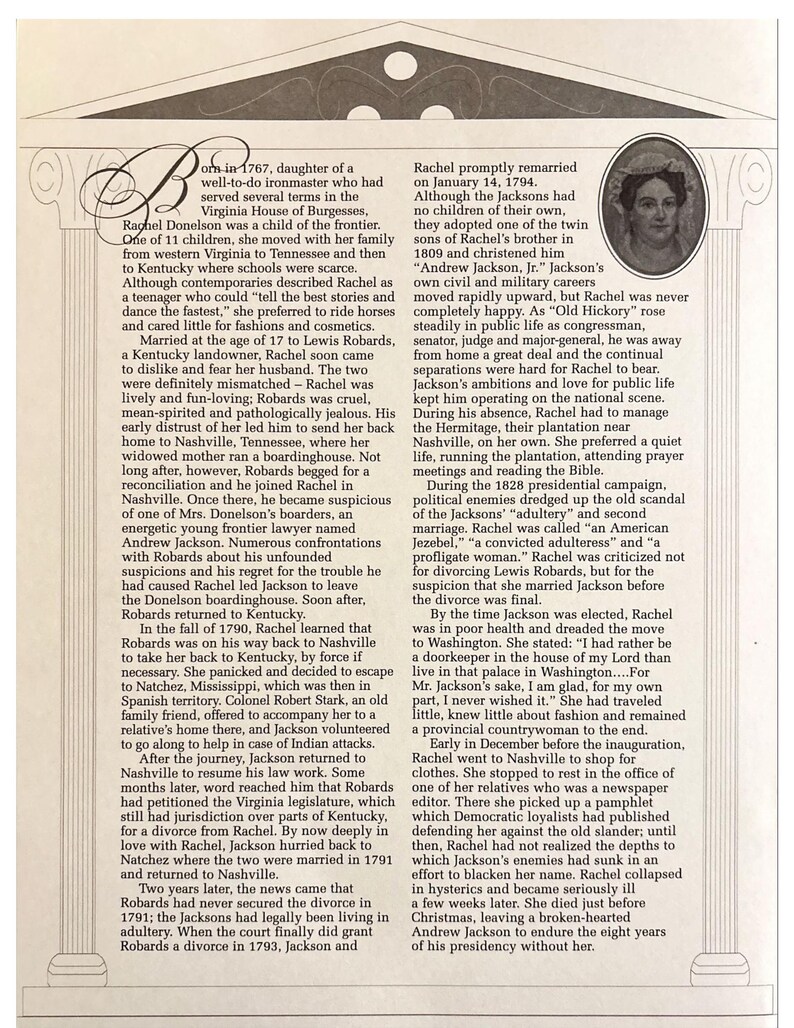 Rachel Jackson DIGITAL DOWNLOAD Pattern First Ladies of America ...