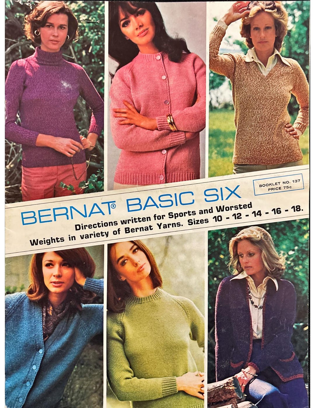 Bernat Basic Six DIGITAL DOWNLOAD KNITTING Pattern for Sizes 10-18 for ...