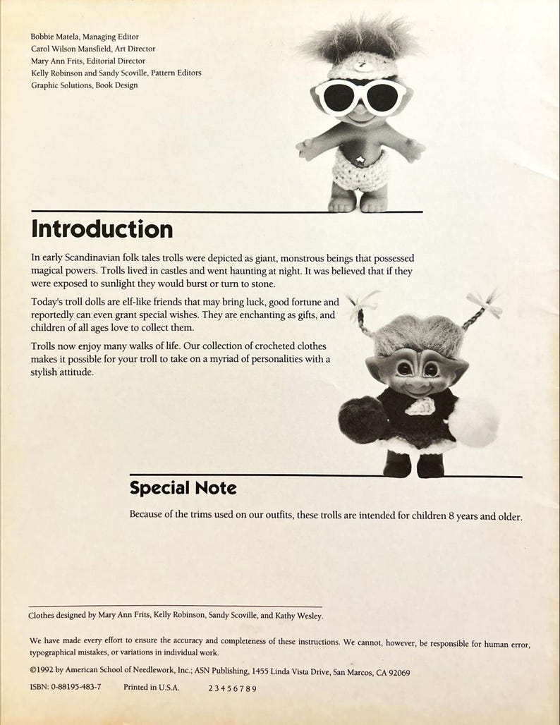 Crocheted Clothes for 6" Trolls Vintage Digital Pattern Troll Couture ...