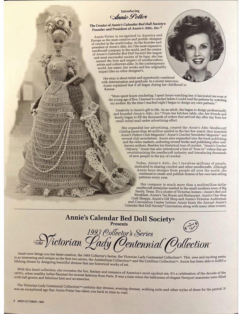 Miss October 1993 Digital Crochet Pattern Annies Calendar Bed Doll ...