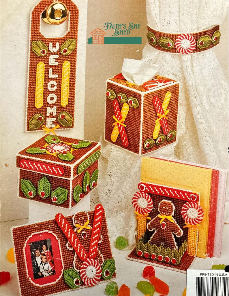 Gingerbread Land Plastic Canvas Vintage Digital Pattern Festive Holiday ...