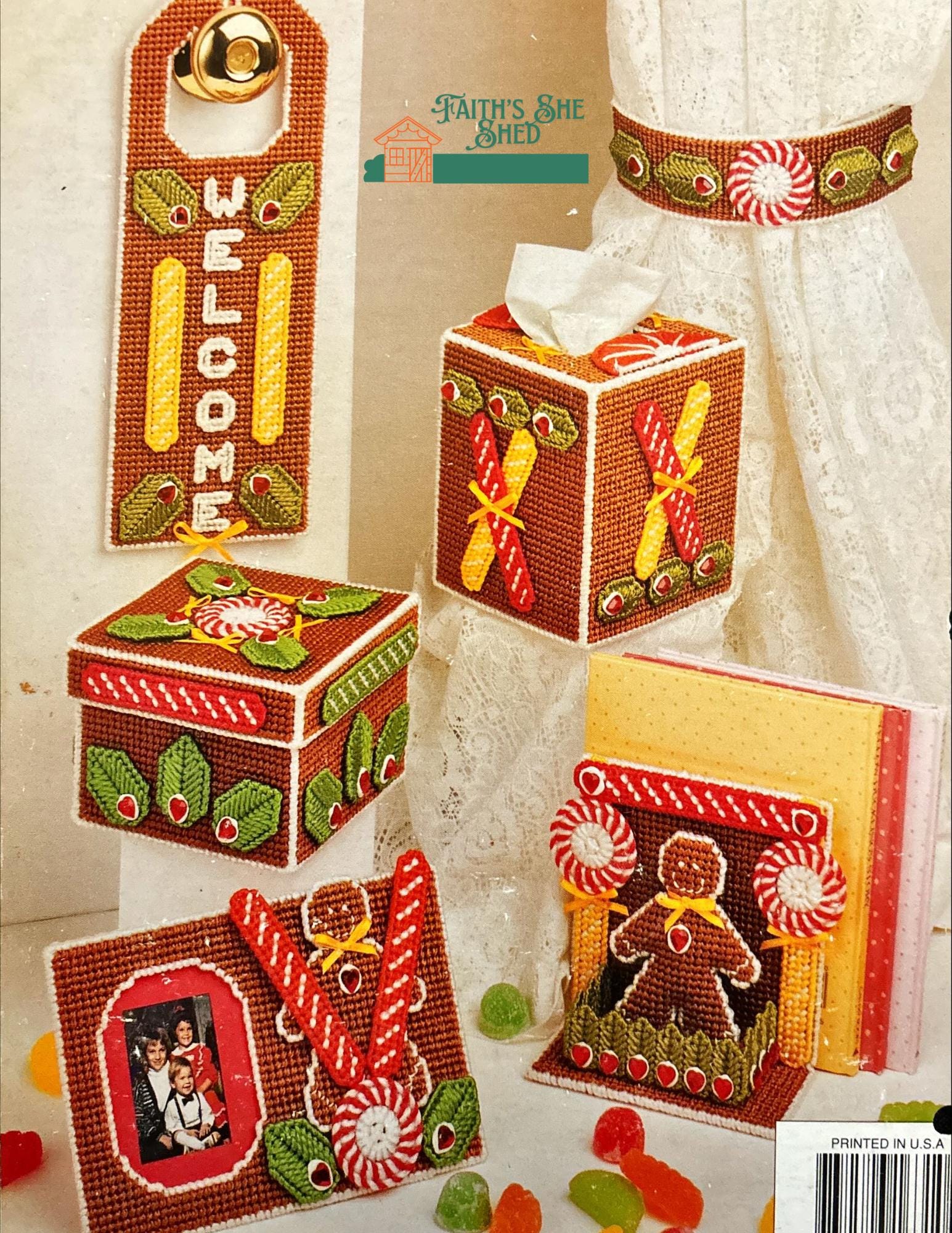 Gingerbread Land Plastic Canvas Vintage Digital Pattern Festive Holiday ...