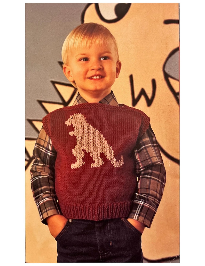 Dino Knit Vest for Kids DIGITAL DOWNLOAD Knitting Pattern Knit Kids ...