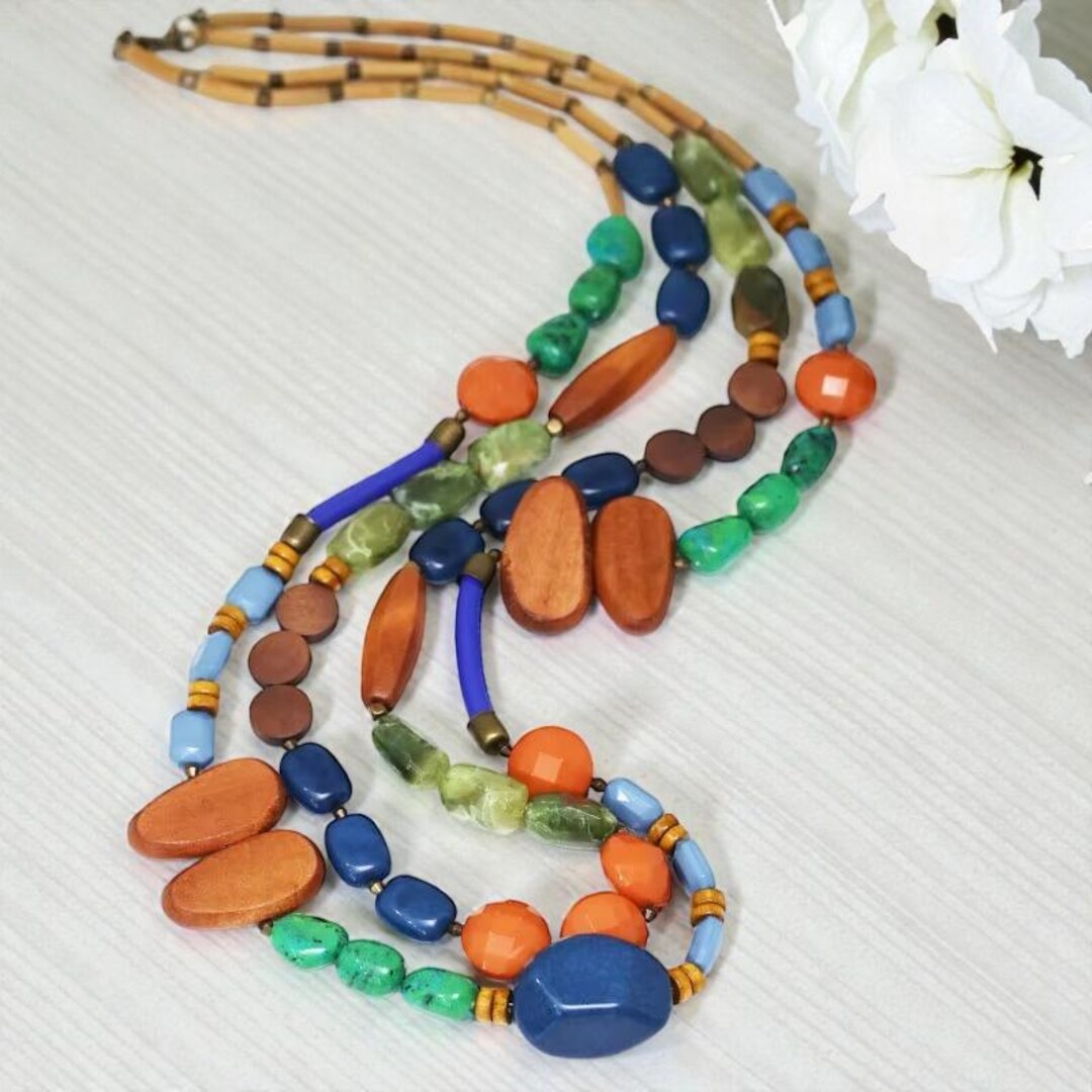 Boho Layered Beaded Long Necklace, Bohemian Jewelry - Etsy