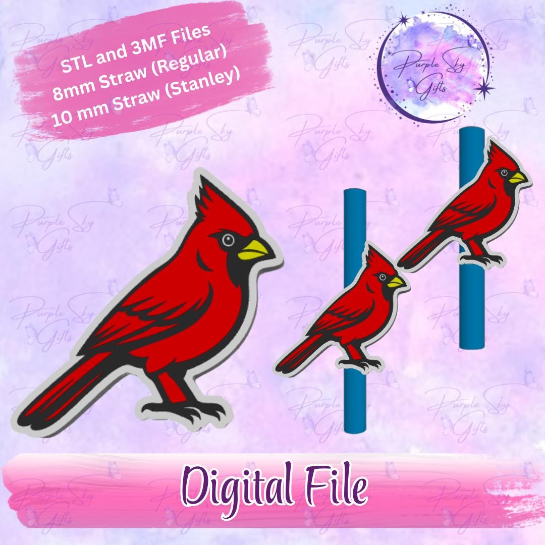 Cardinal Bird STL and 3MF DIGITAL FILES for Straw Topper - 8 Mm and 10 ...