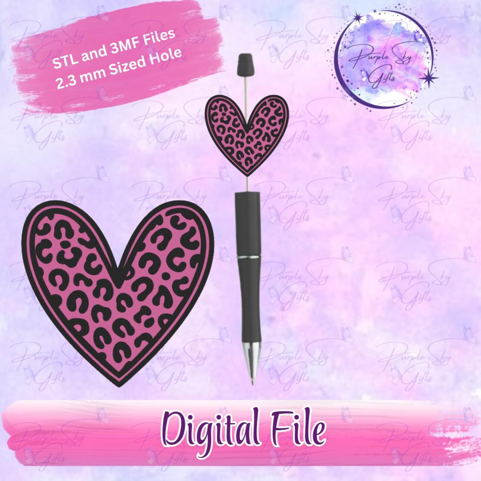 Leopard Print Heart Focal Bead With 2.3 Mm Hole for Pens, Badges ...
