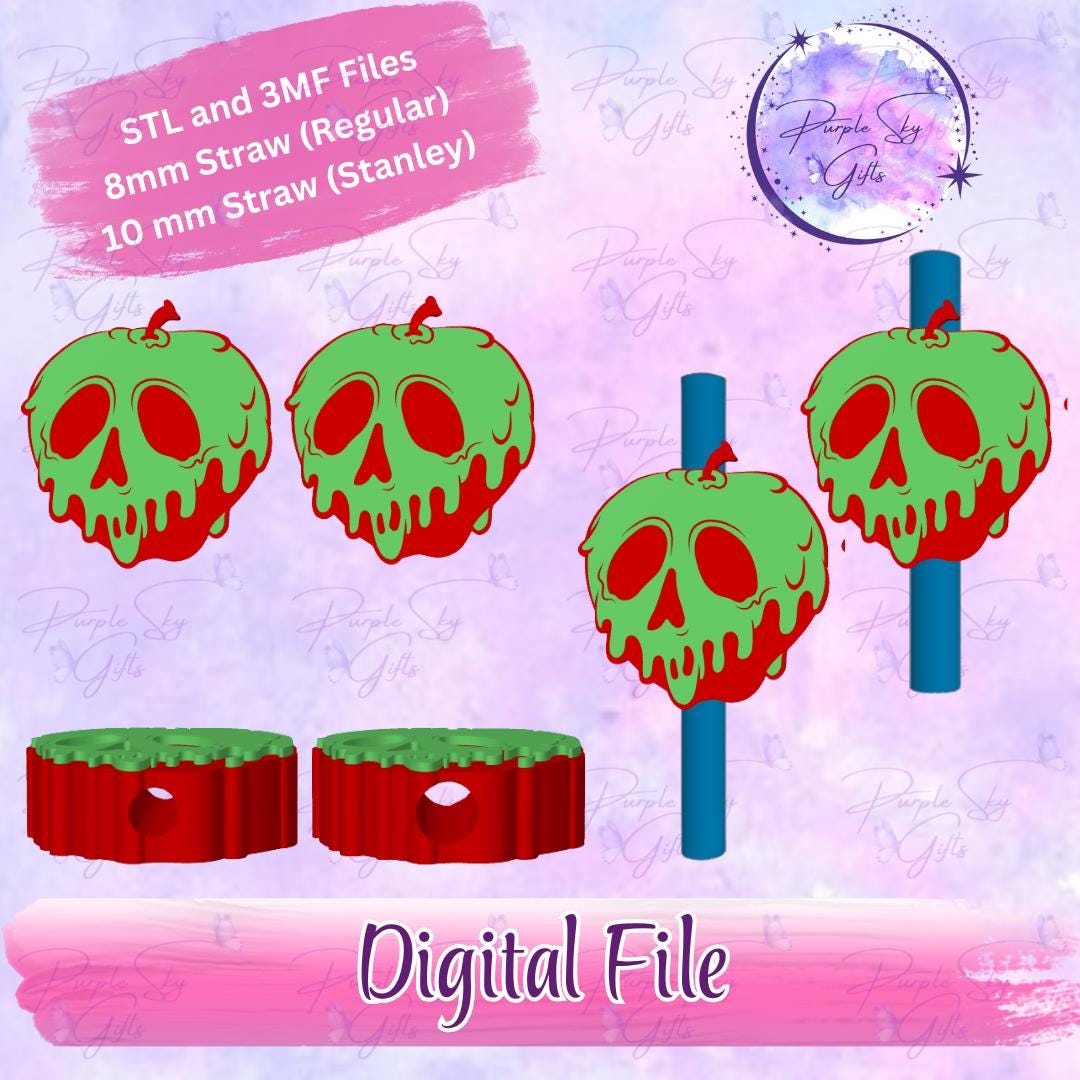 Bite Me Poison Apple STL and 3MF DIGITAL FILES for Straw Topper - 8 Mm ...