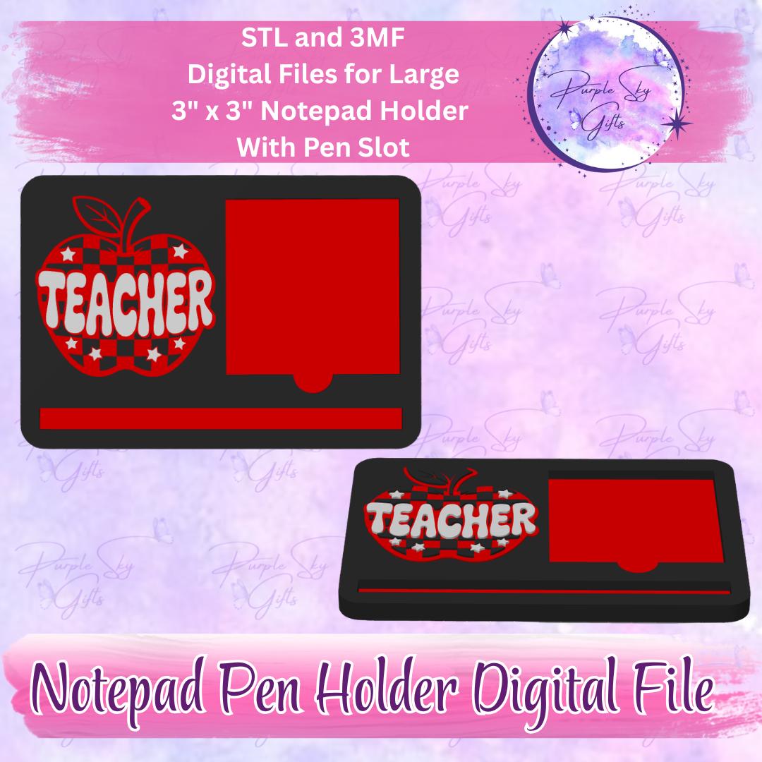 Checkered Print Teacher Apple Large Notepad Holder -pen Holder for 3