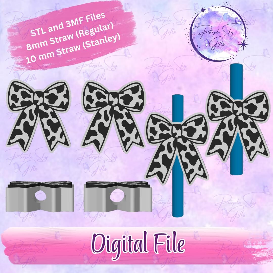 Cow Print Bow STL and 3MF DIGITAL FILES for Straw Topper - 8 Mm and 10 ...