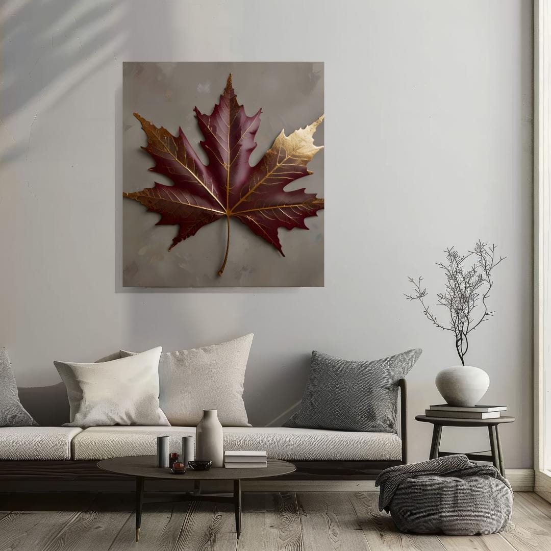 Silver Maple Leaf With Gold Veins, Modern Botanical Decor, Canvas Wall ...