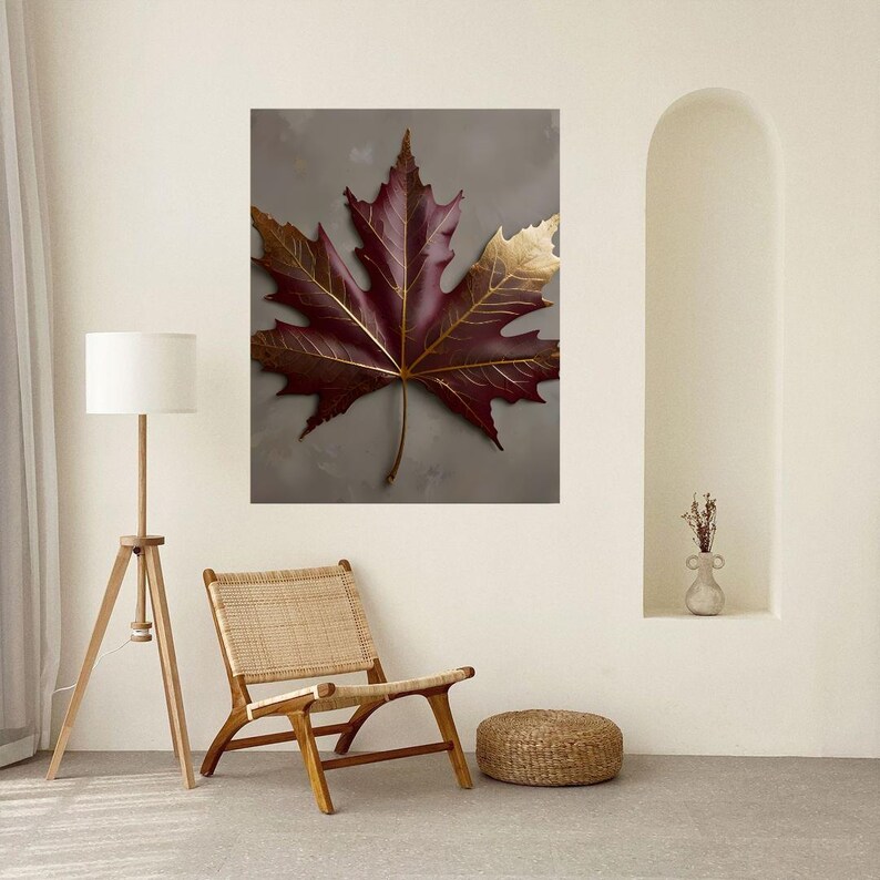 Silver Maple Leaf With Gold Veins, Modern Botanical Decor, Canvas Wall ...