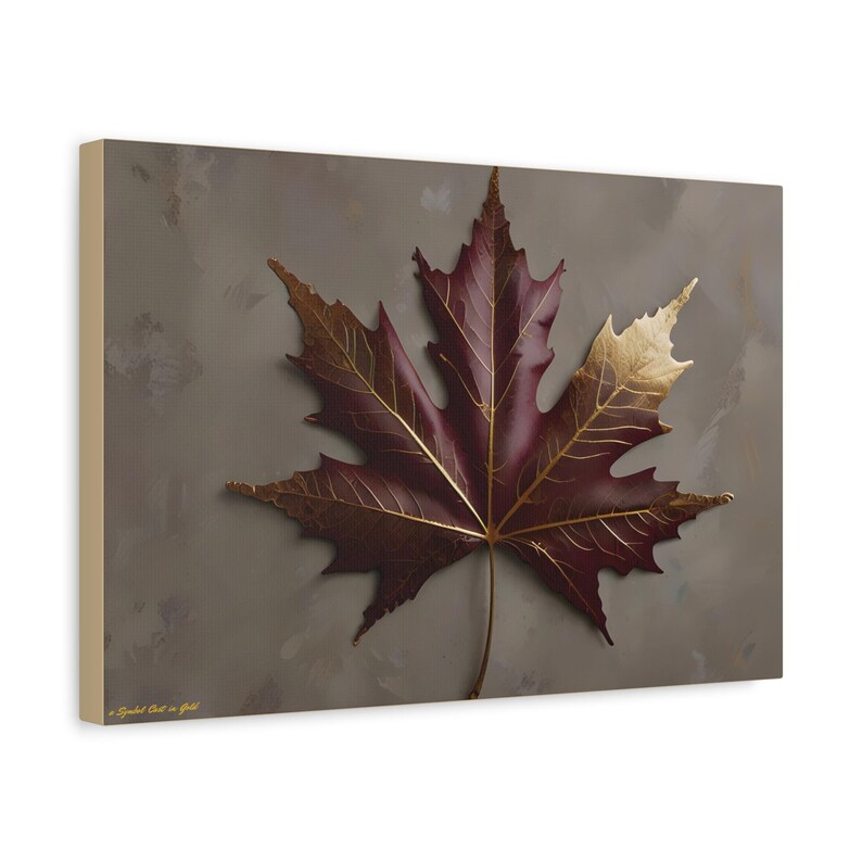 Silver Maple Leaf With Gold Veins, Modern Botanical Decor, Canvas Wall ...