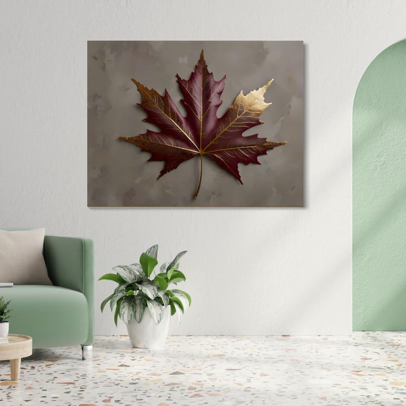 Silver Maple Leaf With Gold Veins, Modern Botanical Decor, Canvas Wall ...
