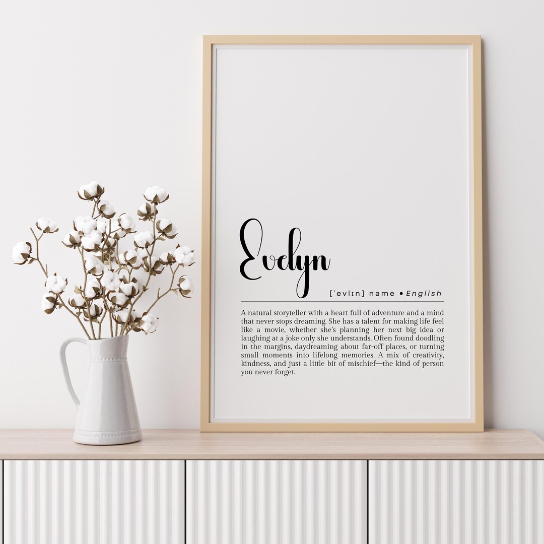 Evelyn Name Definition Wall Art Print Name Definition Gift Name Meaning ...