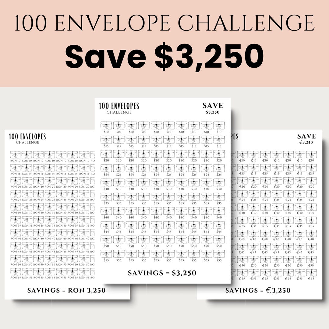 100 Days Envelope Savings Challenge Budget Tracker Cash Saving Plan ...