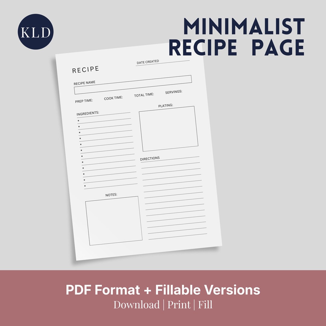 Printable Recipe Template Page With Ingredients Directions Notes and ...
